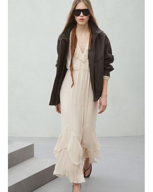 Mango Long Ruffled Dress in Natural | Lyst UK