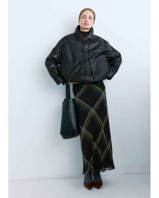 Mango Oversize Leather Biker in Black | Lyst UK