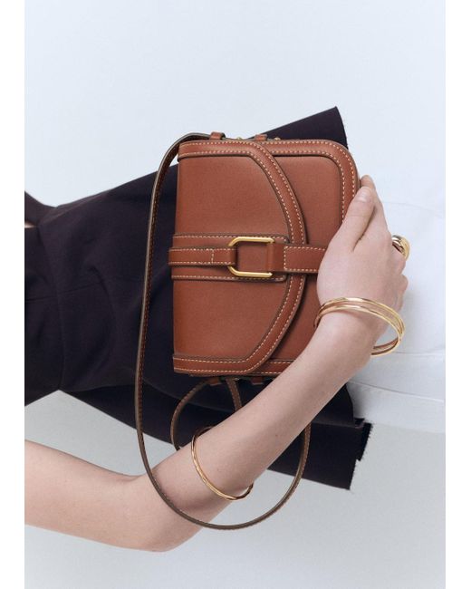 Mango Effect Shoulder Bag With Buckle in Blue | Lyst