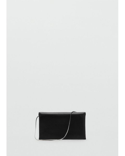 Mango Leather Shoulder Bag With Chain in Black | Lyst