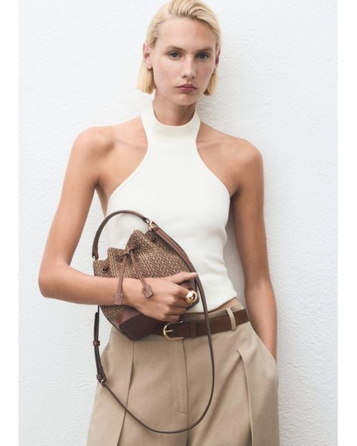 Mango Logo Jacquard Bucket Bag in White | Lyst