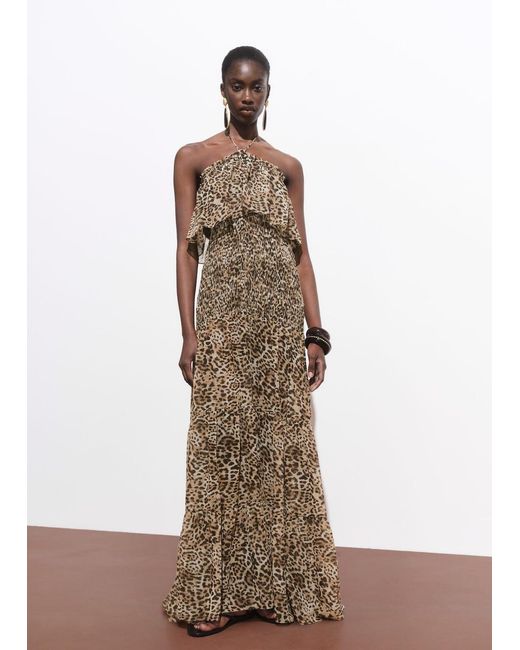 Mango Leopard-Print Maxi-Dress in Natural | Lyst
