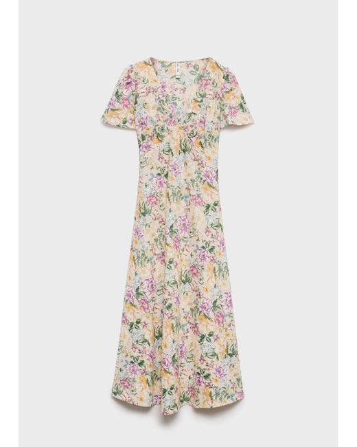 Mango Floral Linen-Blend Dress Ecru in White | Lyst
