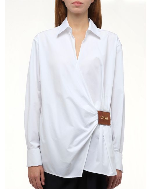 Loewe Draped Logo Shirt, 100% Cotton in White | Lyst UK