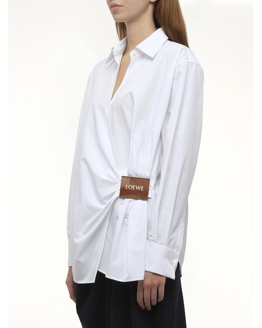 Loewe Draped Logo Shirt, 100% Cotton in White | Lyst