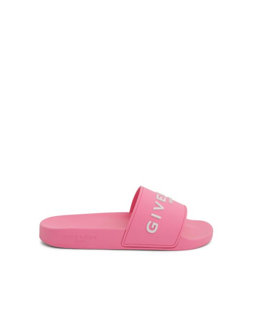 Givenchy Logo Slide Flat Sandals, Bright, 100% Rubber in Pink | Lyst