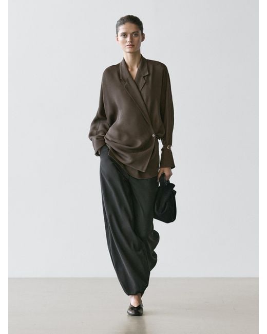 MASSIMO DUTTI Flowing Double-Breasted Overshirt in White | Lyst UK