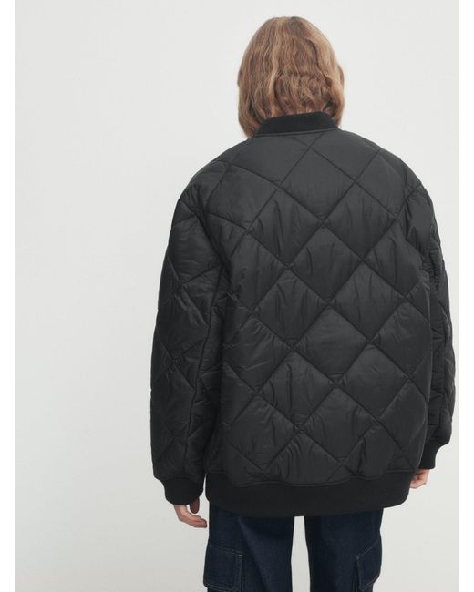 MASSIMO DUTTI Quilted Bomber Jacket in Black | Lyst MASSIMO DUTTI Quilted Bomber Jacket in Black | Lyst