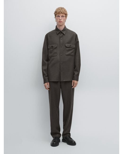 MASSIMO DUTTI Regular Fit Double 100% Wool Overshirt in Grey for Men ...