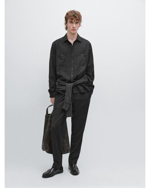 MASSIMO DUTTI 100% Wool Flannel Overshirt in Black for Men | Lyst UK