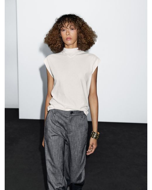 MASSIMO DUTTI Mid-Rise Wide-Leg Trousers in White | Lyst