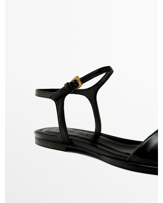 Massimo Dutti Flat Creased Patent Finish Sandals In White Lyst