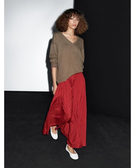 MASSIMO DUTTI Long Technical Box Pleat Skirt in Red | Lyst UK