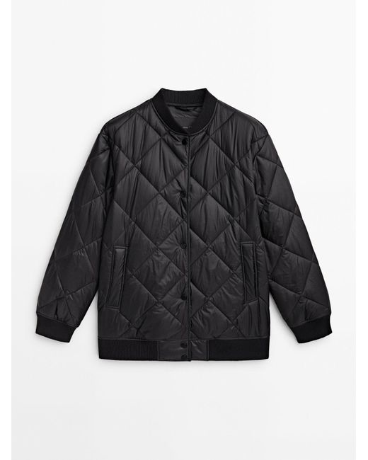 MASSIMO DUTTI Quilted Bomber Jacket in Black | Lyst MASSIMO DUTTI Quilted Bomber Jacket in Black | Lyst