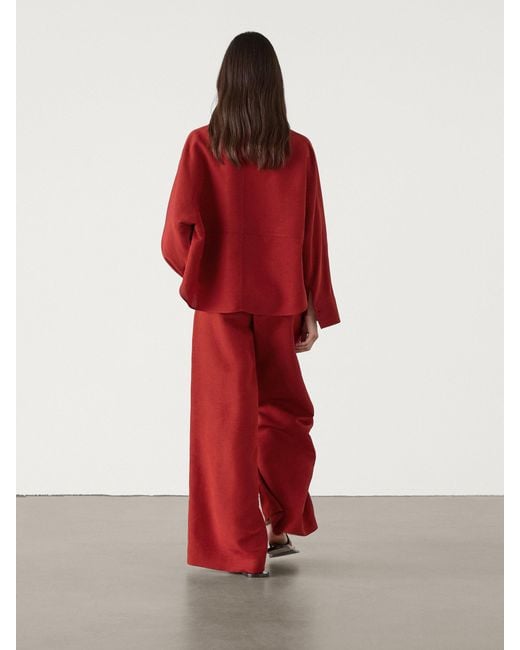 MASSIMO DUTTI Linen Blend Wide-Leg Co-Ord Trousers in Red | Lyst UK