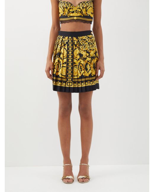 Versace Baroque-print Pleated Silk-twill Mini Skirt | Lyst UK