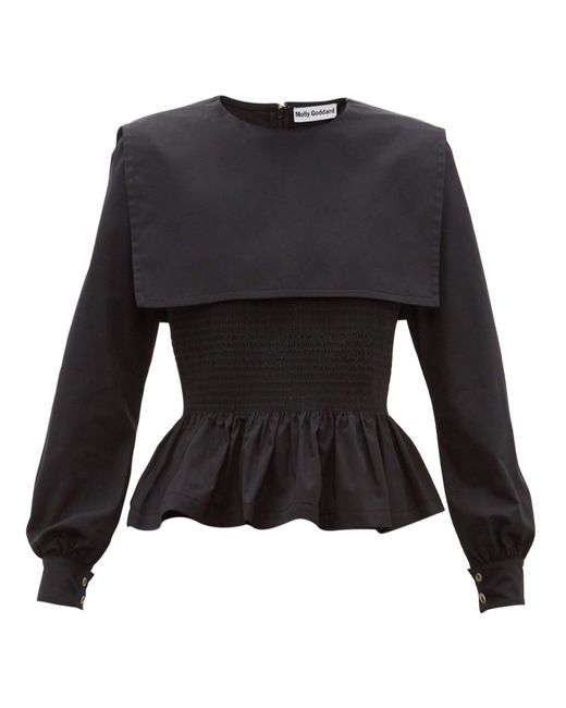 Molly Goddard Tulle Lucy Shirred Cotton-poplin Peplum Top in Black - Lyst