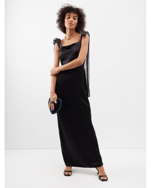 Reformation Kacia Tie-shoulder Satin Maxi Dress in Black | Lyst