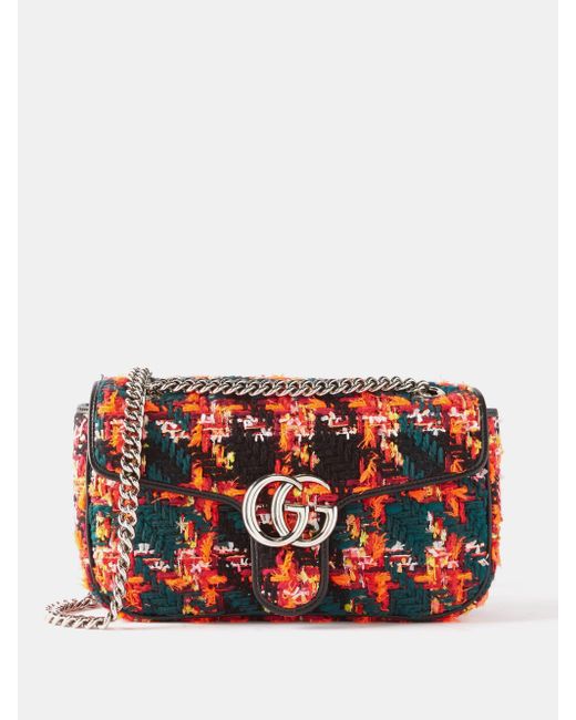Gucci GG Marmont Small Tweed Shoulder Bag in Red | Lyst