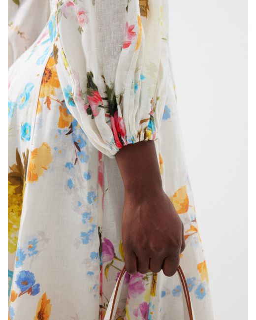 Zimmermann Halcyon Floral Print Linen Maxi Dress In White Lyst