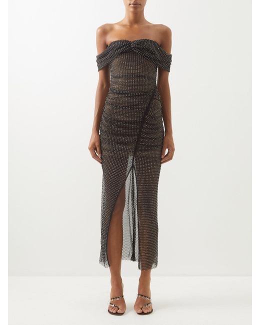 Self-Portrait Crystal-embellished Fishnet Midi Dress in Black | Lyst UK