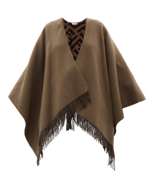 Fendi Ff Logo Reversible Wool-cashmere Blend Poncho in Brown - Lyst Fendi Ff Logo Reversible Wool-cashmere Blend Poncho in Brown - Lyst
