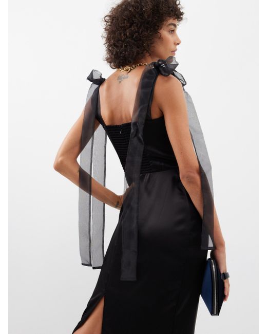 Reformation Kacia Tie-shoulder Satin Maxi Dress in Black | Lyst