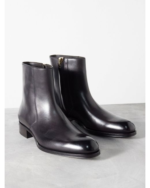 Tom Ford Edgar Burnished Leather Zip Boots in Black for Men | Lyst