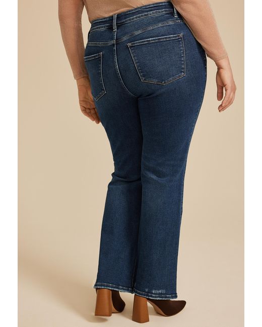 Flying Monkey Dark High Rise Destructed Hem Slim Bootcut Jeans in Blue ...