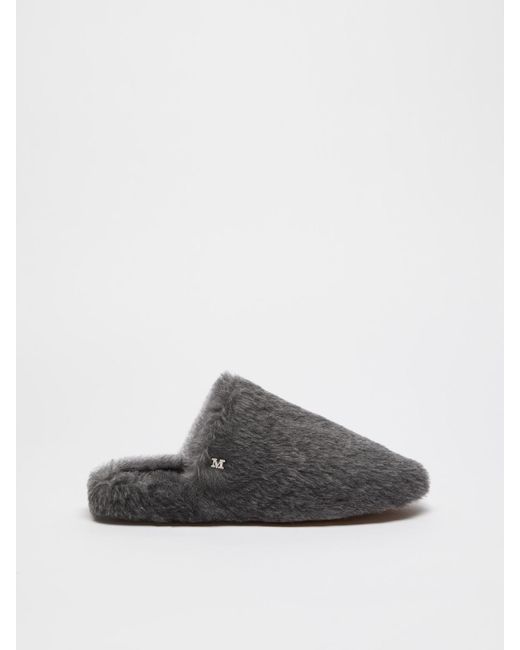 Max Mara Teddy Fabric Slippers in Gray | Lyst