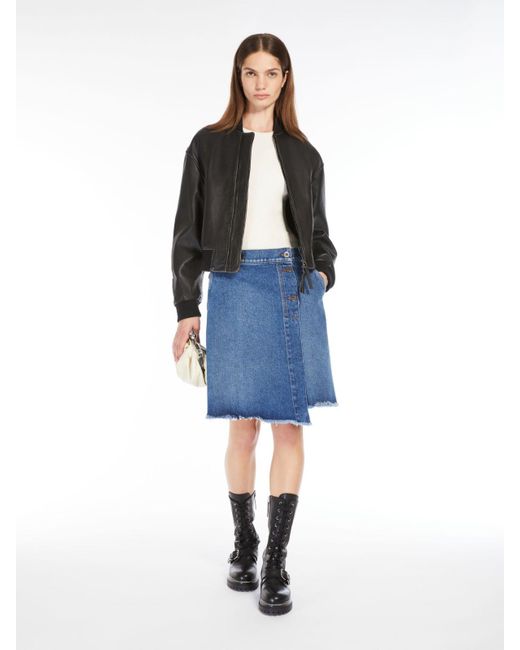 Max Mara Nappa Leather Bomber Jacket in Blue | Lyst