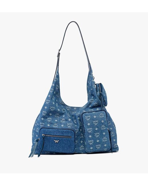 MCM Aren Multi-shopper In Monogram Denim Jacquard in Blue | Lyst