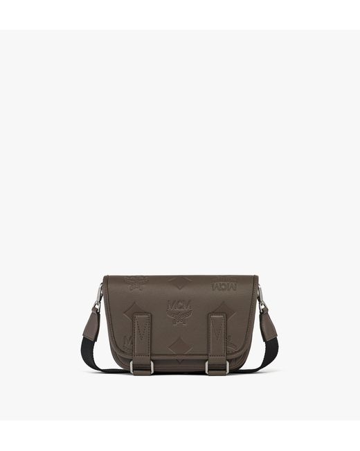 MCM Aren Messenger Bag In Maxi Monogram Leather in Gray for Men | Lyst