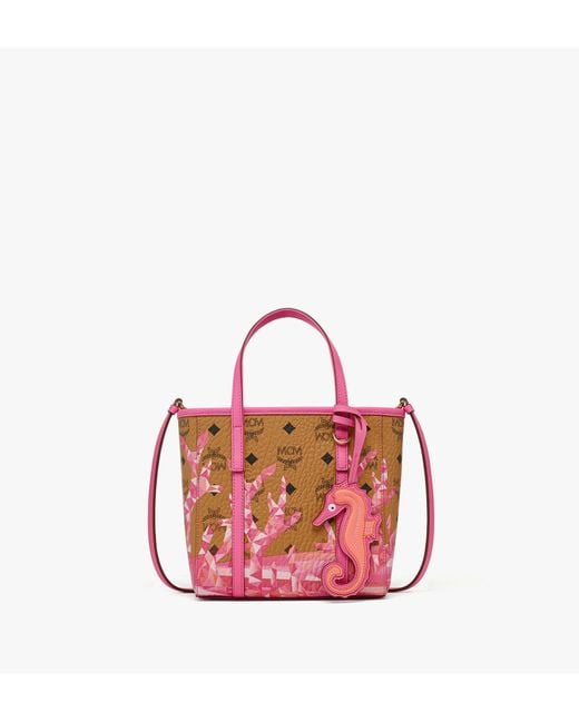 MCM Toni Top-zip Shopper In Cubic Coral Visetos in Pink | Lyst