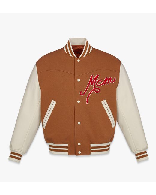 MCM Logo Embroidered Varsity Jacket in Brown for Men | Lyst