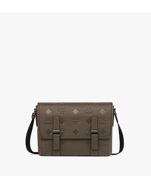 MCM Aren Messenger In Maxi Monogram Leather in Gray for Men | Lyst