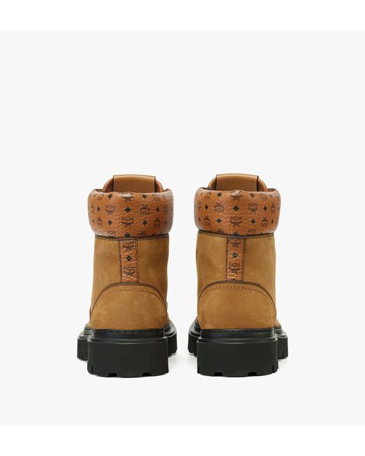 MCM Ankle Boots In Nubuck And Monogram Print Leather in Brown for Men ...