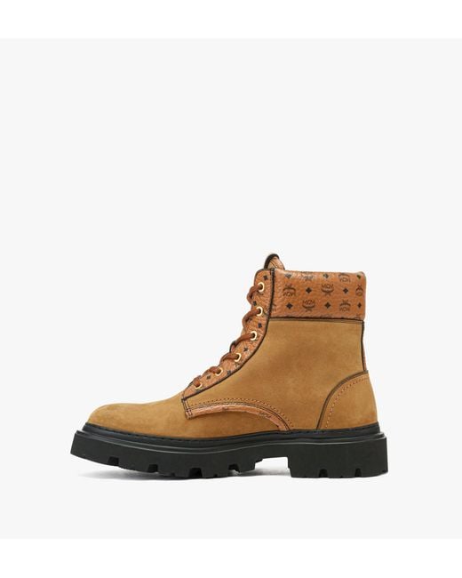 MCM Ankle Boots In Nubuck And Monogram Print Leather in Brown for Men ...