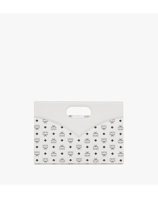 MCM Diamond Tote In Visetos Leather Mix in White | Lyst