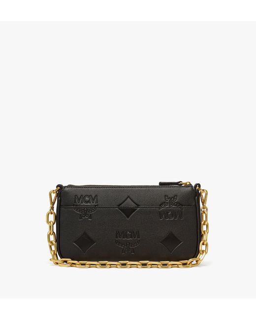 MCM Aren Chain Crossbody In Maxi Monogram Leather in Black | Lyst