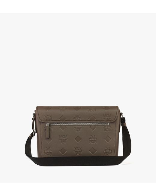 MCM Aren Messenger In Maxi Monogram Leather in Gray for Men | Lyst