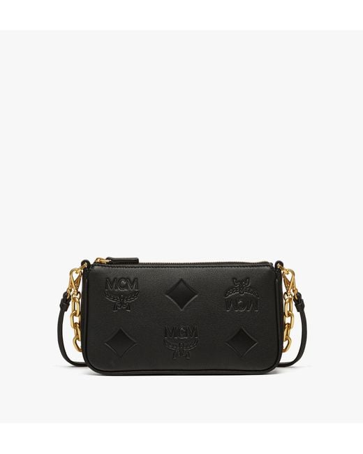 MCM Aren Chain Crossbody In Maxi Monogram Leather in Black | Lyst