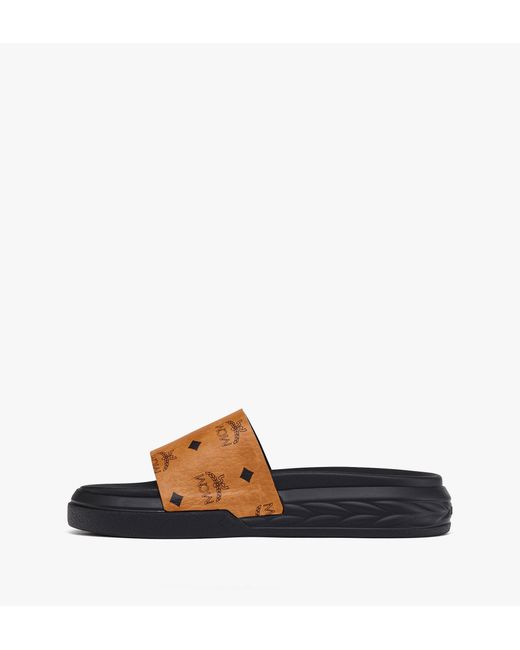MCM Visetos Slide Sandals in Black for Men | Lyst