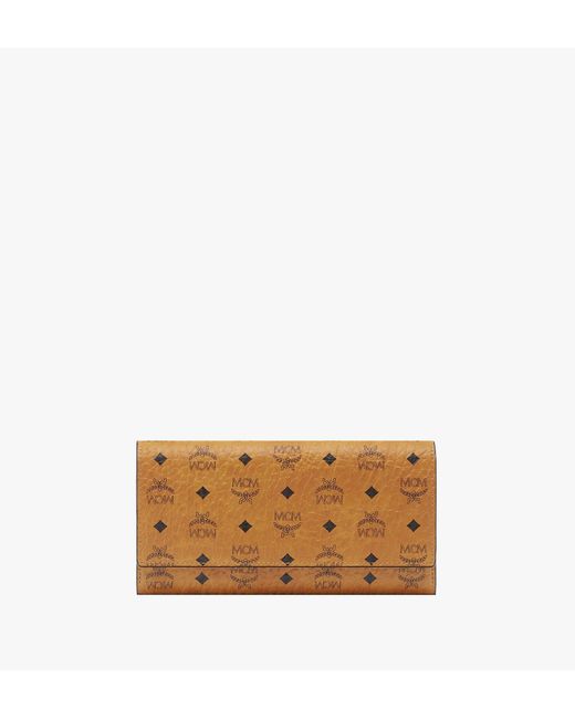 MCM Aren Continental Wallet In Visetos in Natural | Lyst