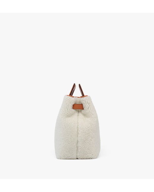 MCM Soft Diamond Tote In Shearling And Leather in Brown | Lyst