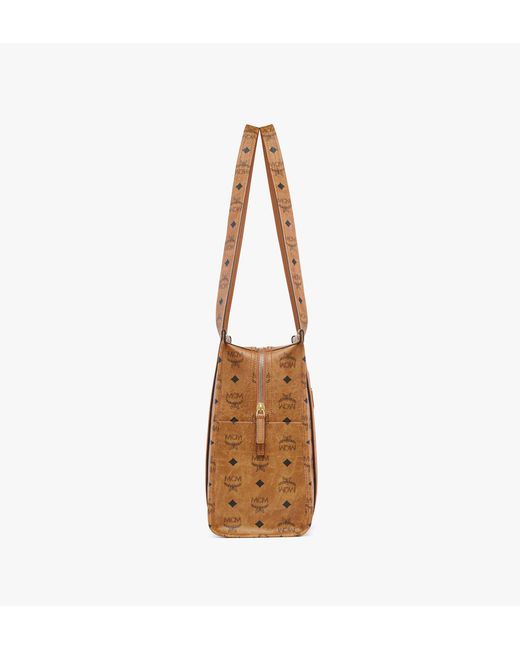 MCM Aren School Tote In Visetos in Brown | Lyst