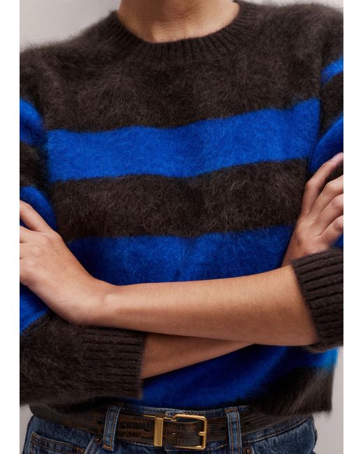 ME+EM Brushed Cashmere Stripe Crop Jumper in Blue | Lyst UK