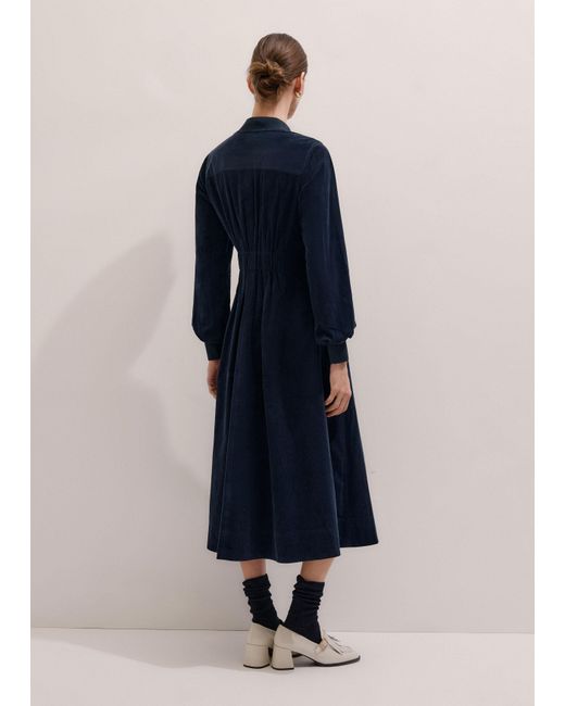 ME+EM Cotton Cord Pleated Midi Dress in Blue | Lyst UK