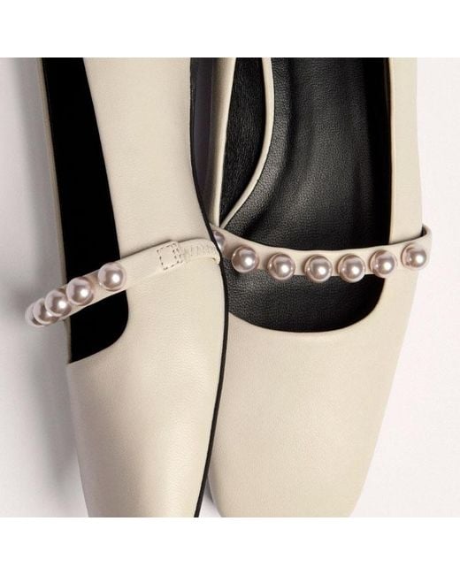 ME+EM Faux Pearl Square Toe Ballerina Flat in Black | Lyst UK