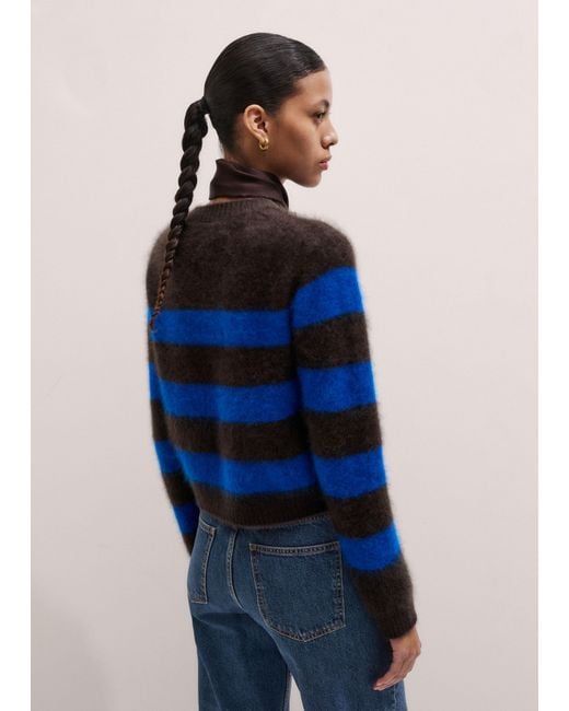 ME+EM Brushed Cashmere Stripe Crop Jumper in Blue | Lyst UK